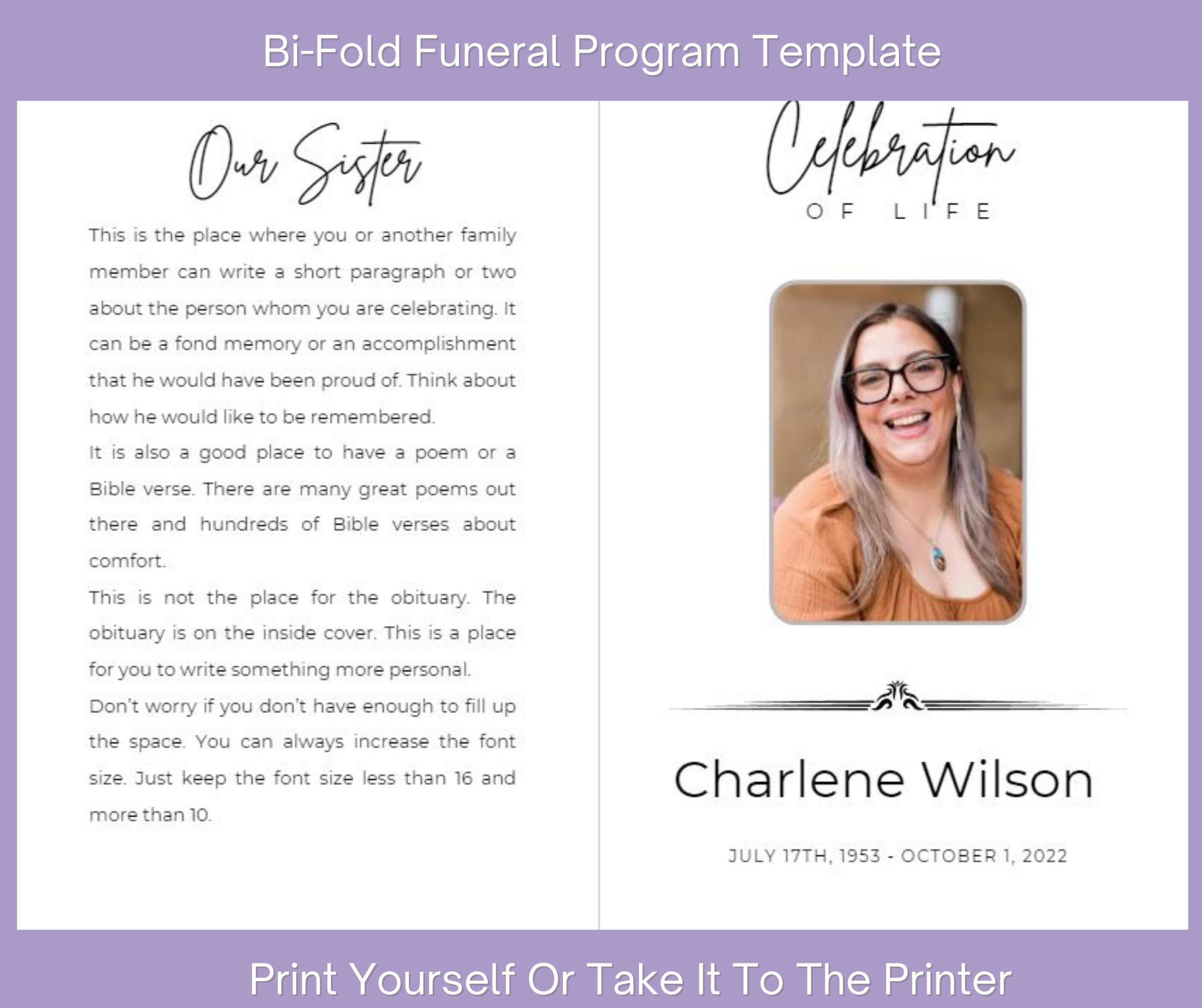 Bi-fold Memorial Program Template Download & Design Then - Etsy