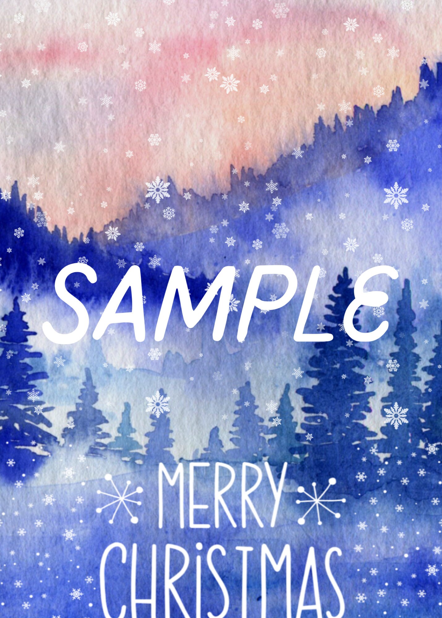 PDF PNG Watercolor Snowy Mountains merry Christmas Printable Foldable ...