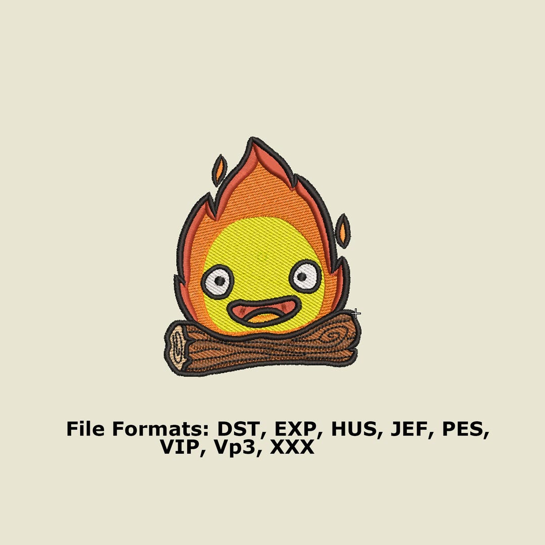 Calcifer Embroidery 2 Designs, Fire Embroidery Design, Anime Embroidery ...