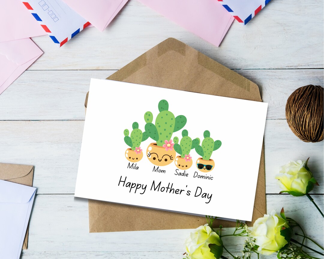 Personalized Prickly Wishes: Customizable Cactus Mothers Day Card - Etsy
