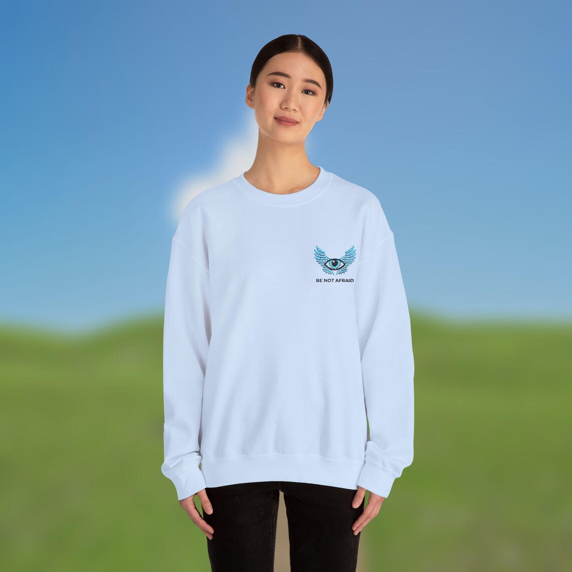 Biblically Accurate Angel Embroidered Sweatshirt, Be Not Afraid ...