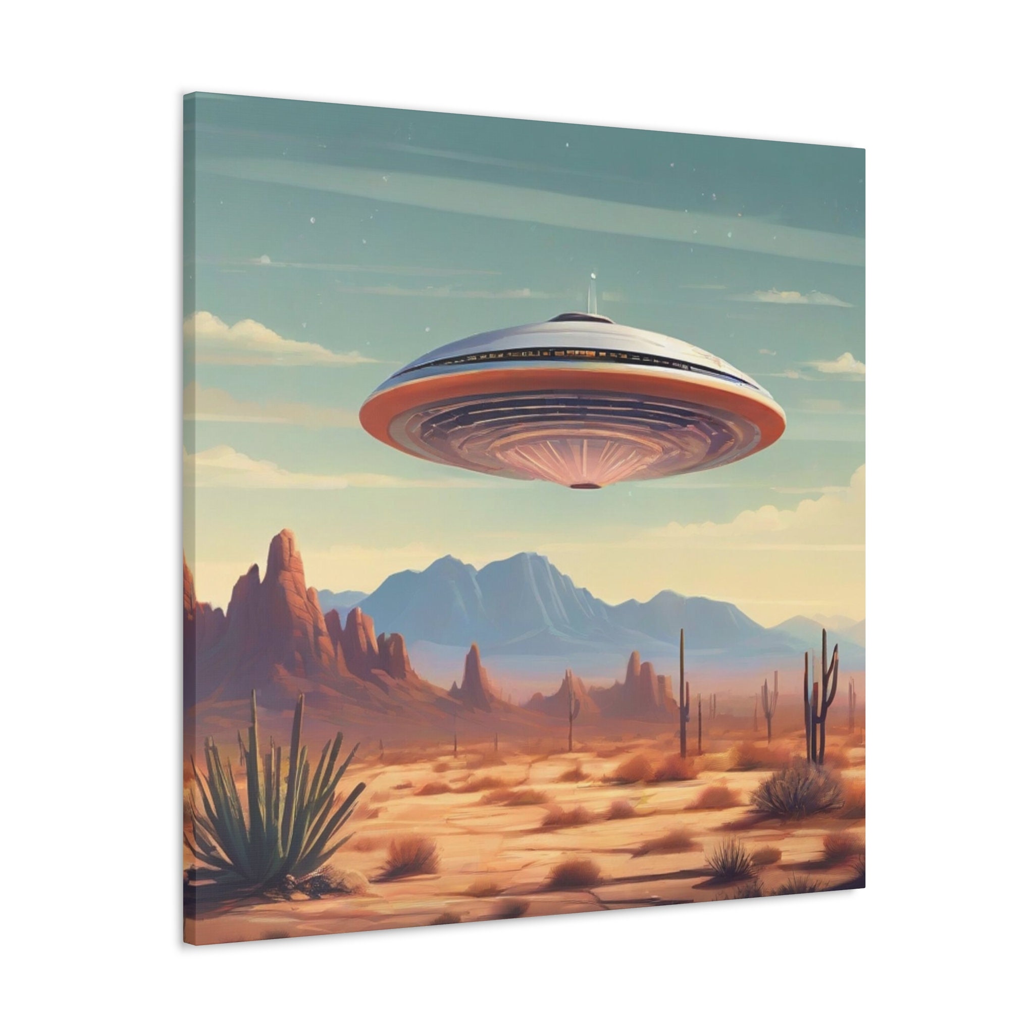 UFO in Desert 1950's Style Canvas Gallery Wrap Wall Art, Vintage Style ...