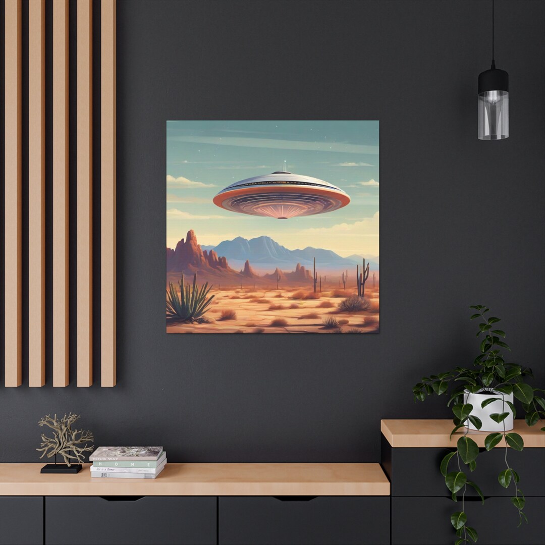 UFO in Desert 1950's Style Canvas Gallery Wrap Wall Art, Vintage Style ...