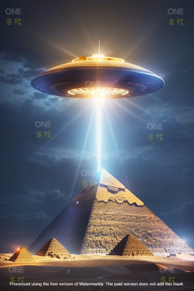 UFO Over Pyramid in Egypt, Alien Invasion, Digital Five Pack, Printable ...