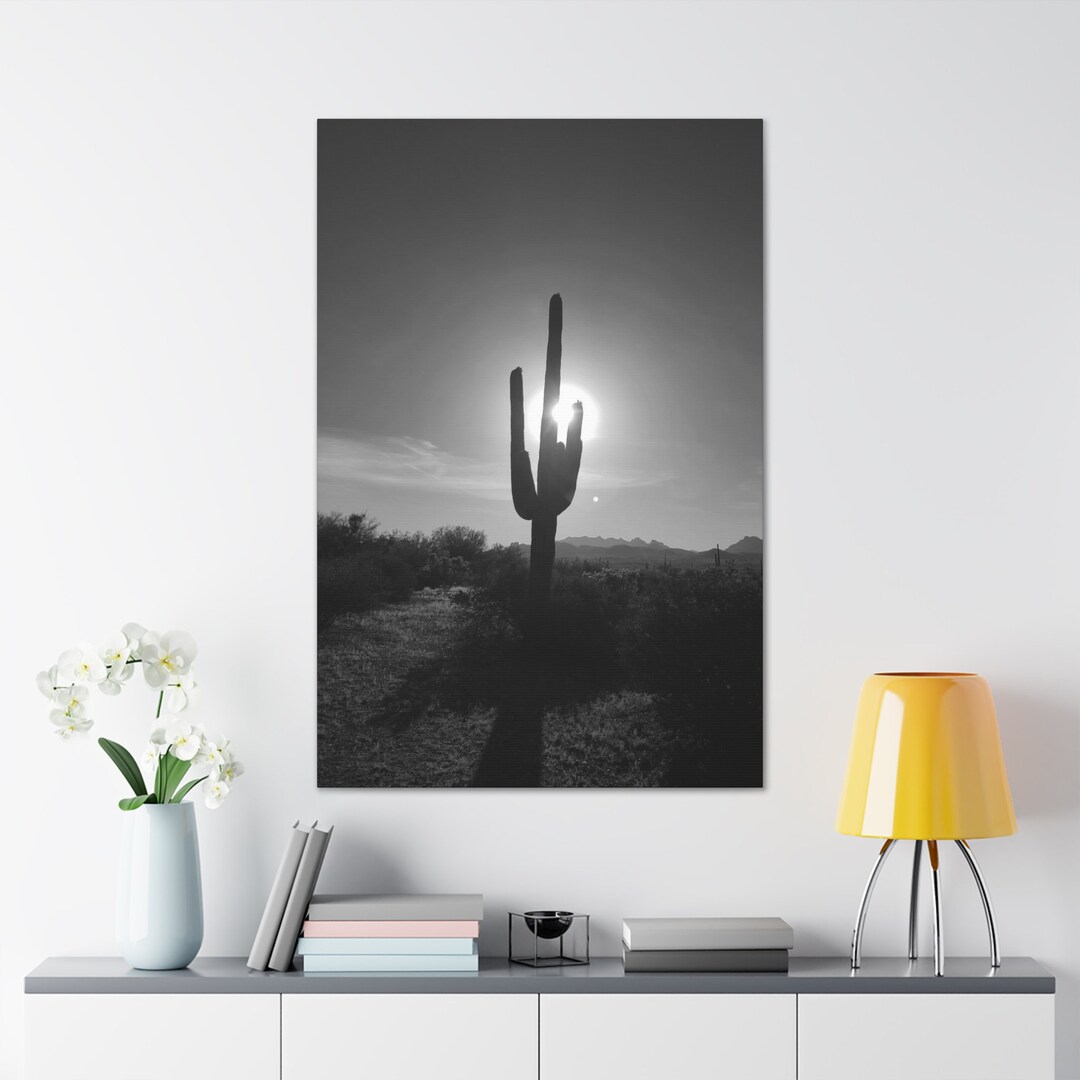 Saguaro Cactus Canvas Wall Art, Sonoran Desert Photo, (monochrome ...
