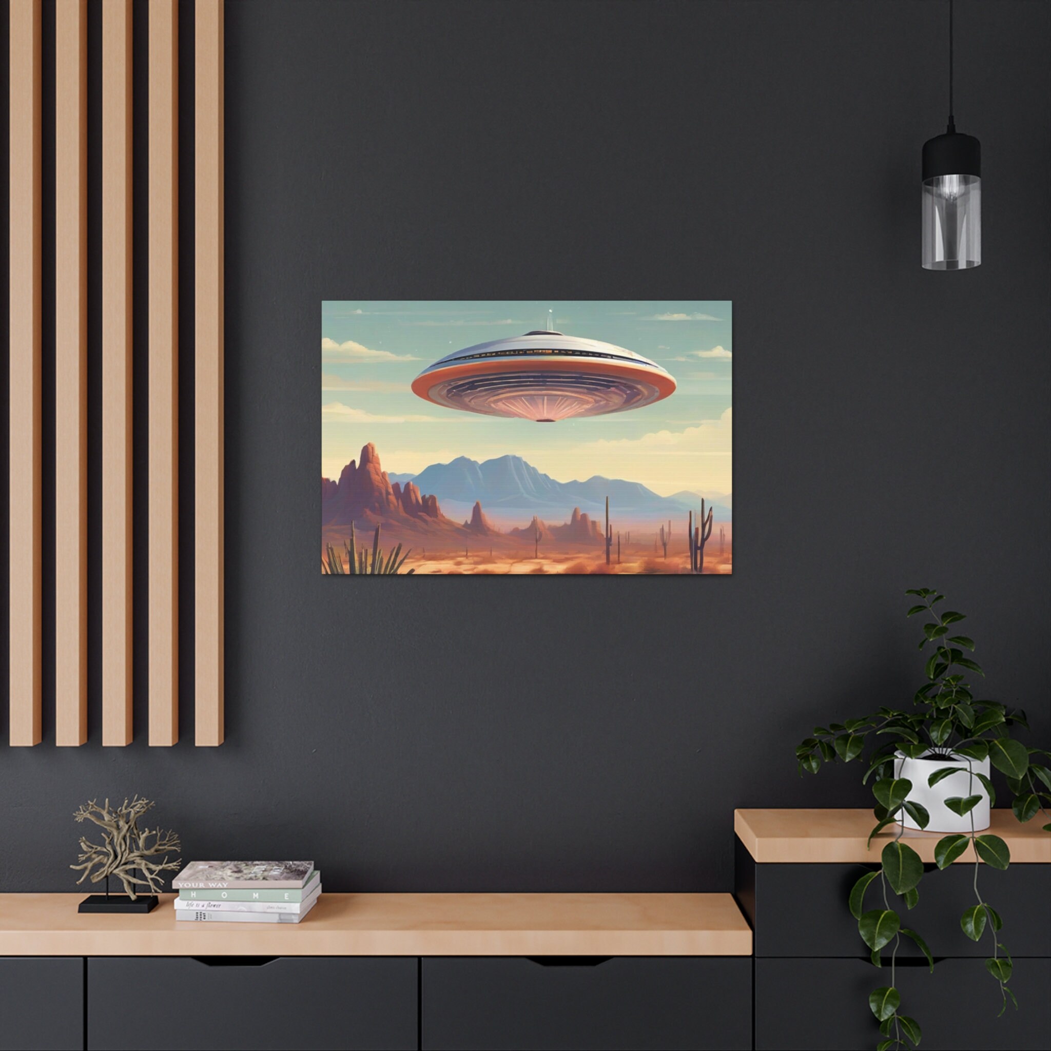 UFO in Desert 1950's Style Canvas Gallery Wrap Wall Art, Vintage Style ...