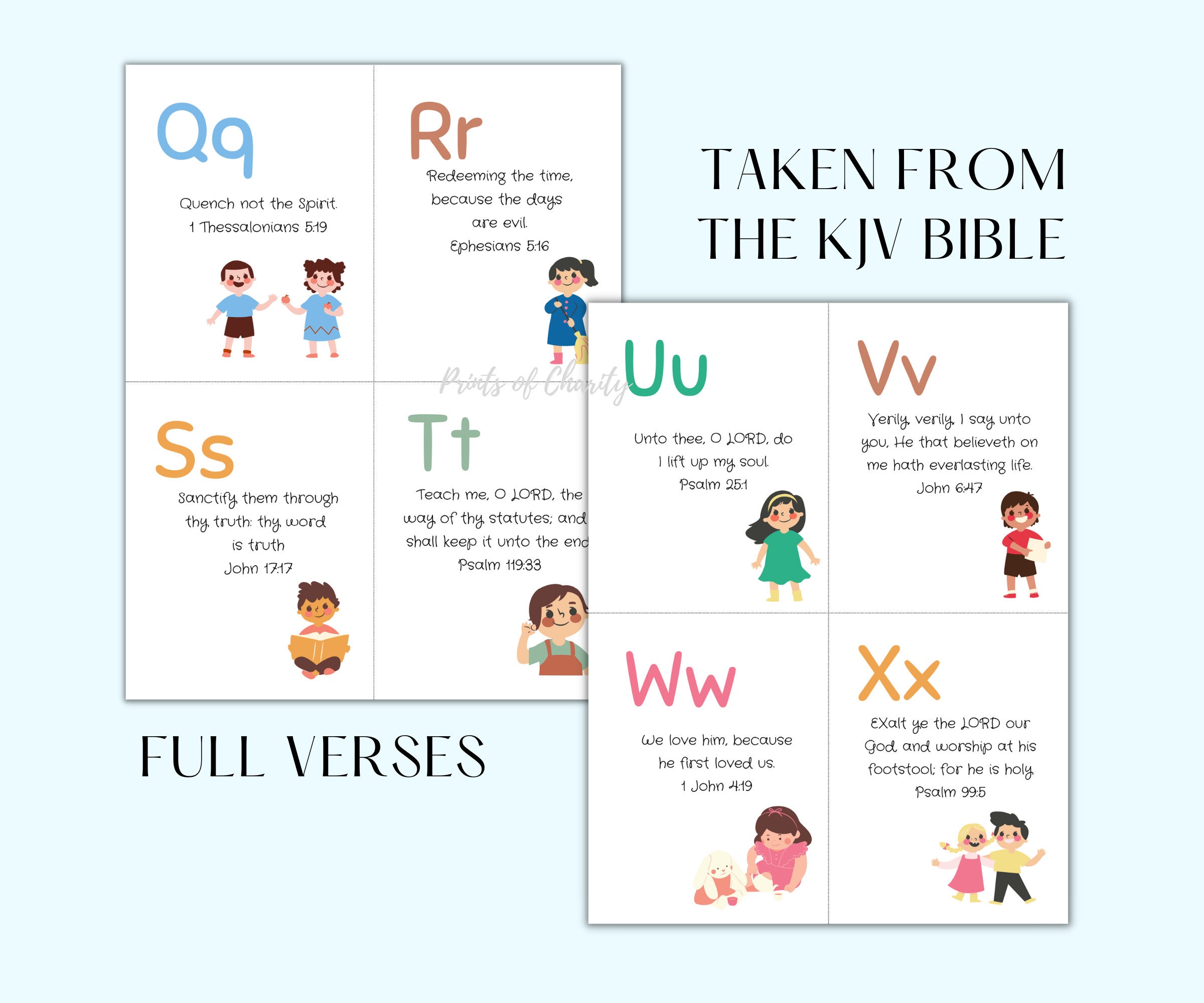 A to Z Kids Alphabet Bible Memory Verse Cards ABC Printable Flashcards ...