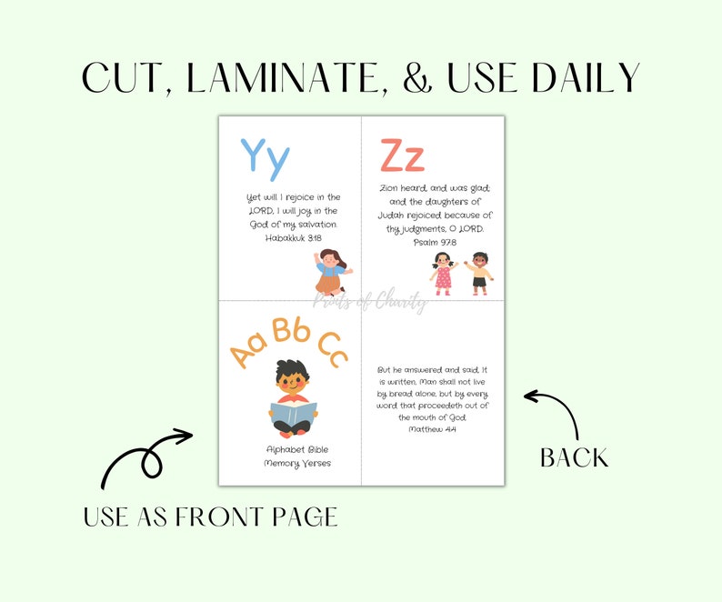 A to Z Kids Alphabet Bible Memory Verse Cards ABC Printable Flashcards ...