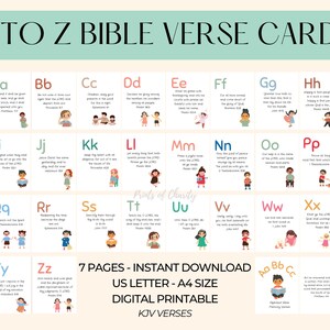 A to Z Kids Alphabet Bible Memory Verse Cards ABC Printable Flashcards ...