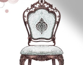 Antique Vintage Royal Chair Drawing, Scrapbooking, Digital Clipart ...