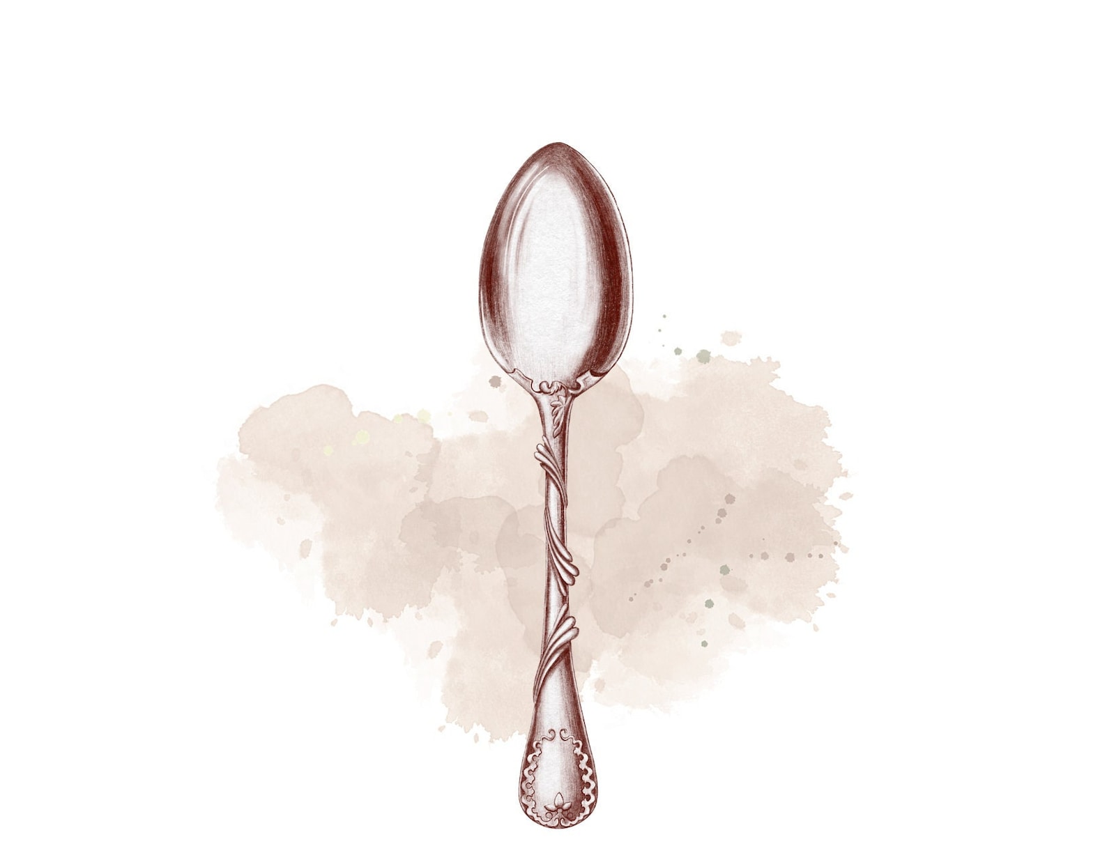 Antique Vintage Spoon Drawing, Scrapbook, Digital Clipart, Instant ...