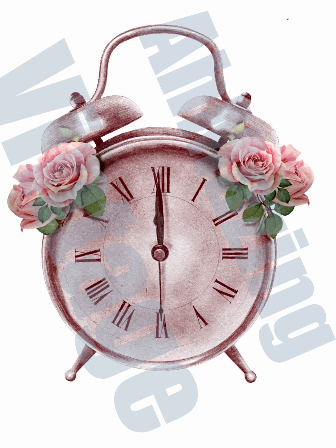 Vintage Old Alarm Clock Roses Drawing, Scrapbook, Digital Clipart ...