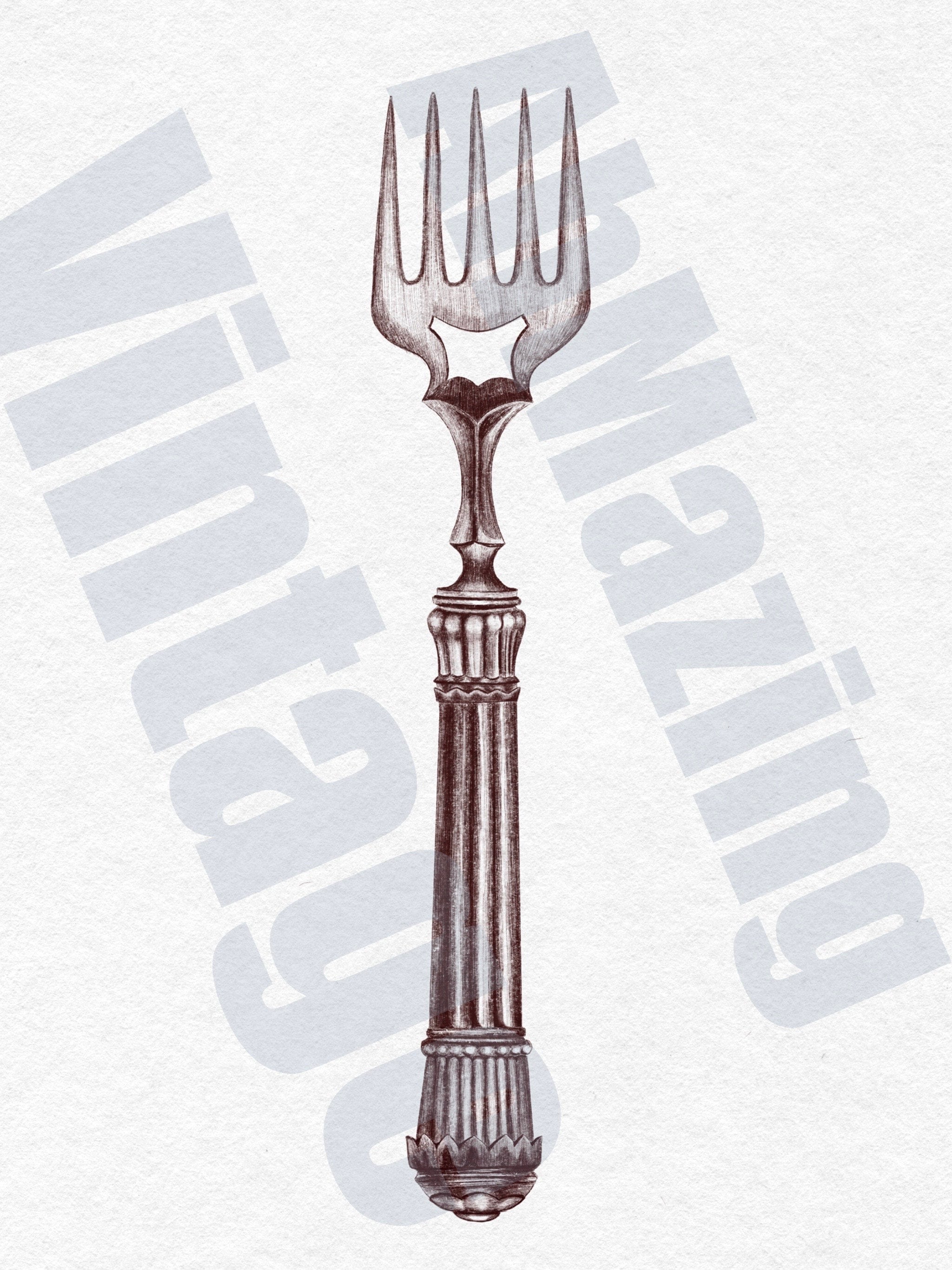 Vintage Fork Drawing, Scrapbook, Digital Clipart, Instant Download ...