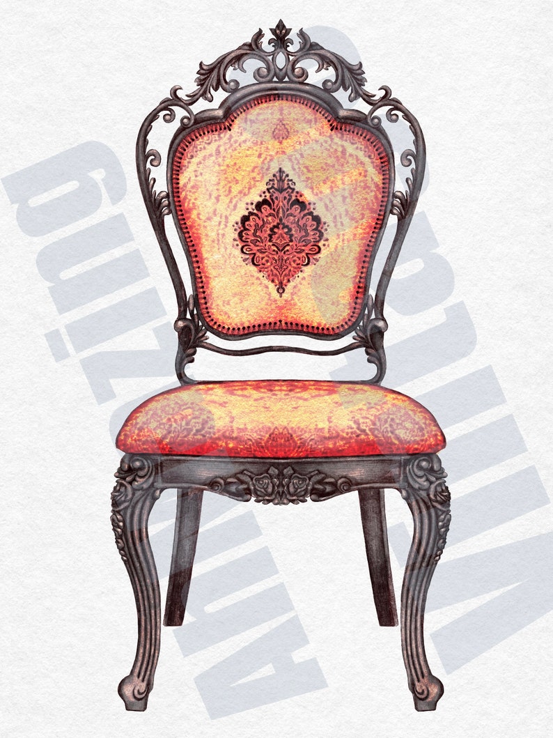 Antique Vintage Royal Chair Drawing, Scrapbooking, Digital Clipart ...