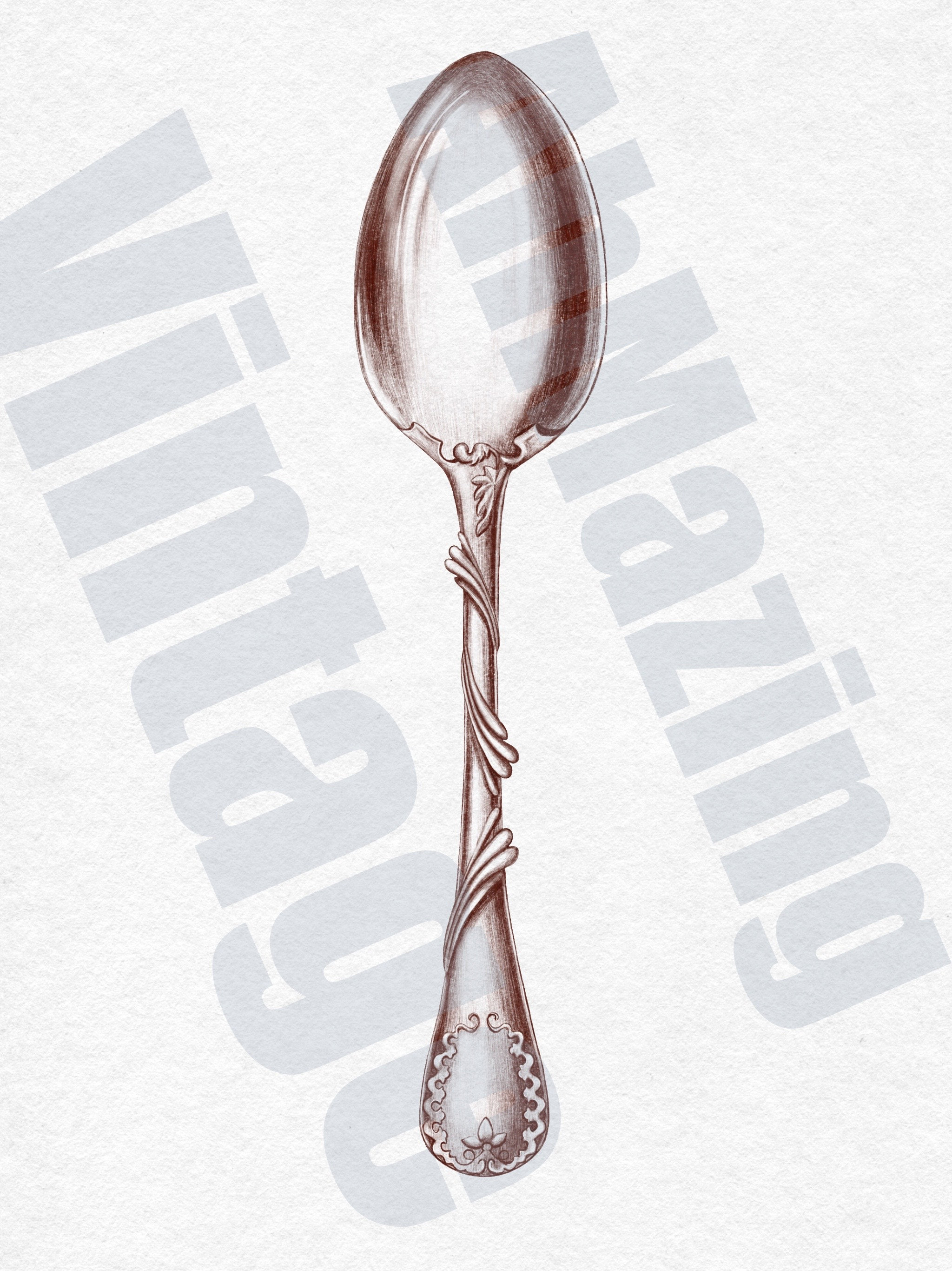 Antique Vintage Spoon Drawing, Scrapbook, Digital Clipart, Instant ...