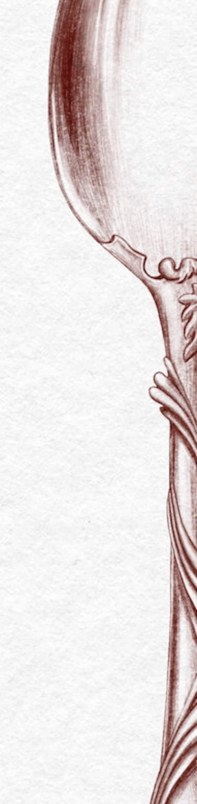 Antique Vintage Spoon Drawing, Scrapbook, Digital Clipart, Instant ...