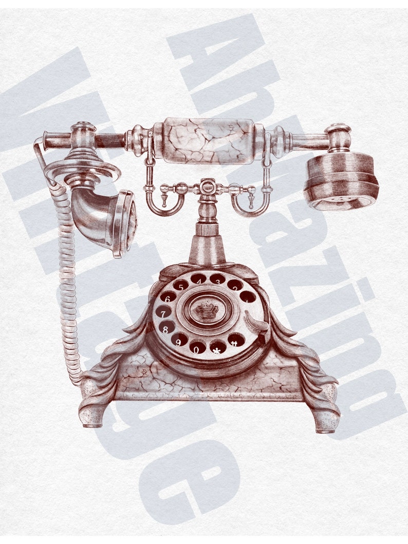 Vintage Old Telephone Drawing, Scrapbook, Digital Clipart, Instant ...