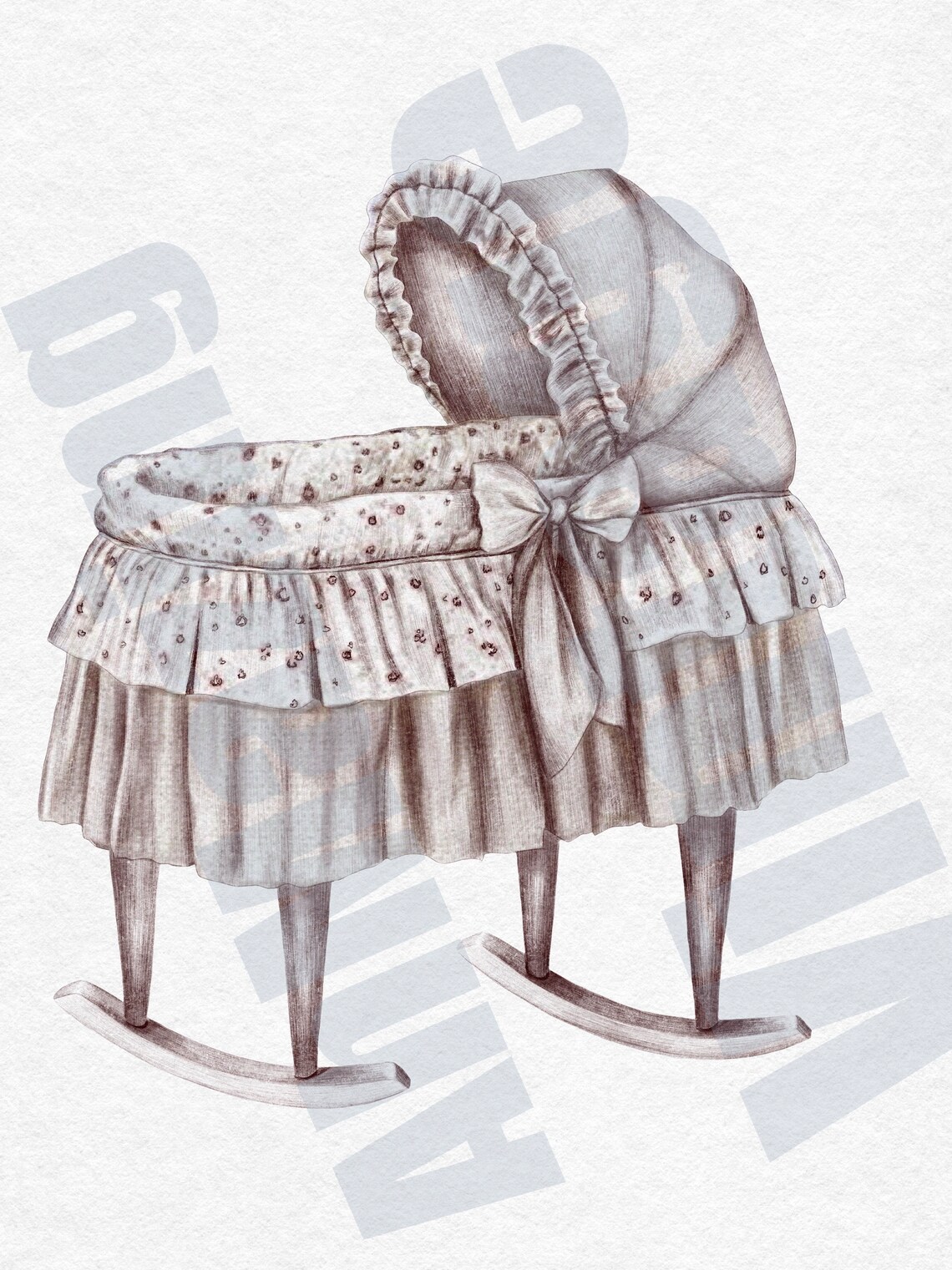 Antique Vintage Baby Crib Drawing, Scrapbooking, Digital Clipart ...