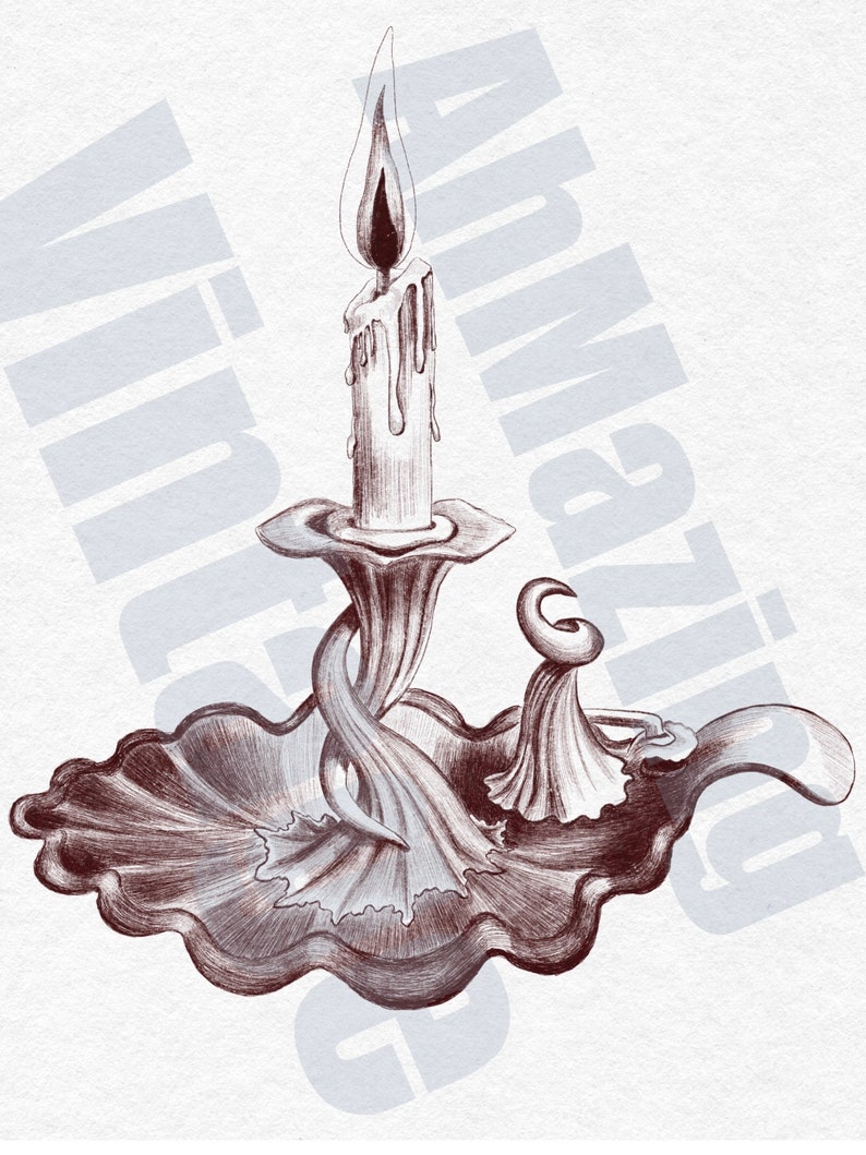 Vintage Candlestick Drawing, Scrapbook, Digital Clipart, Instant ...