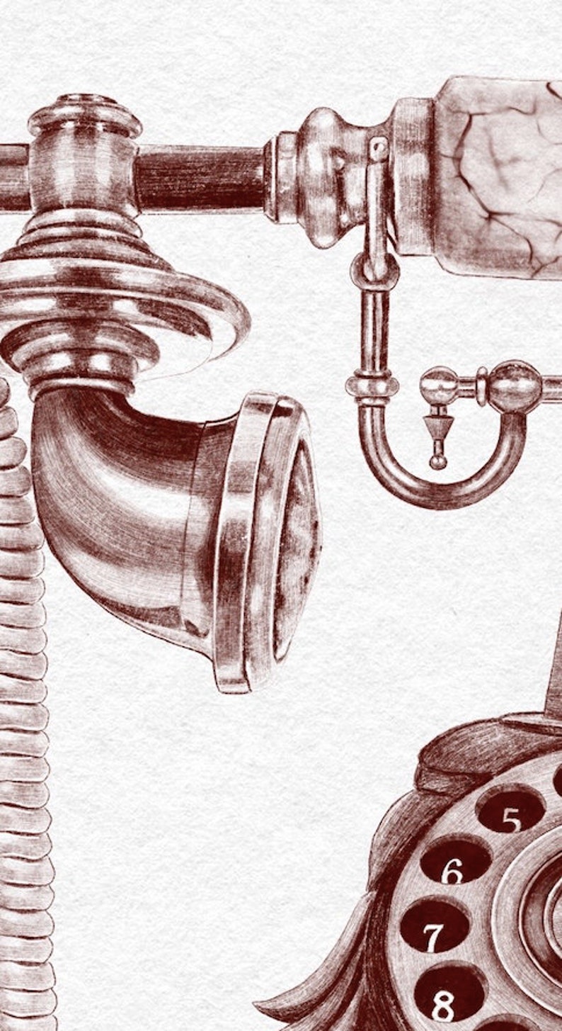Vintage Old Telephone Drawing, Scrapbook, Digital Clipart, Instant ...