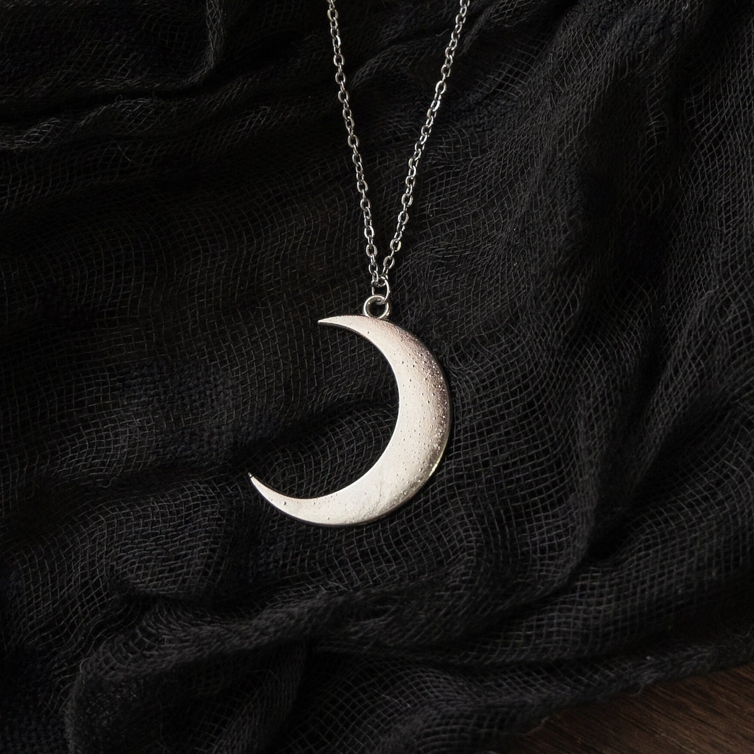 Large Silver Crescent Moon Gothic Necklace - Etsy