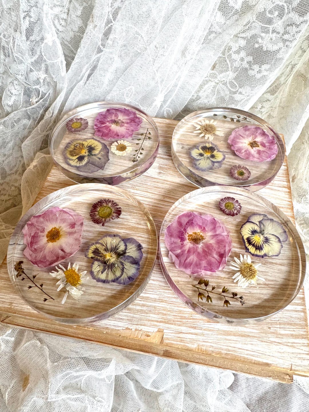 Pressed Flower Coasters - Etsy