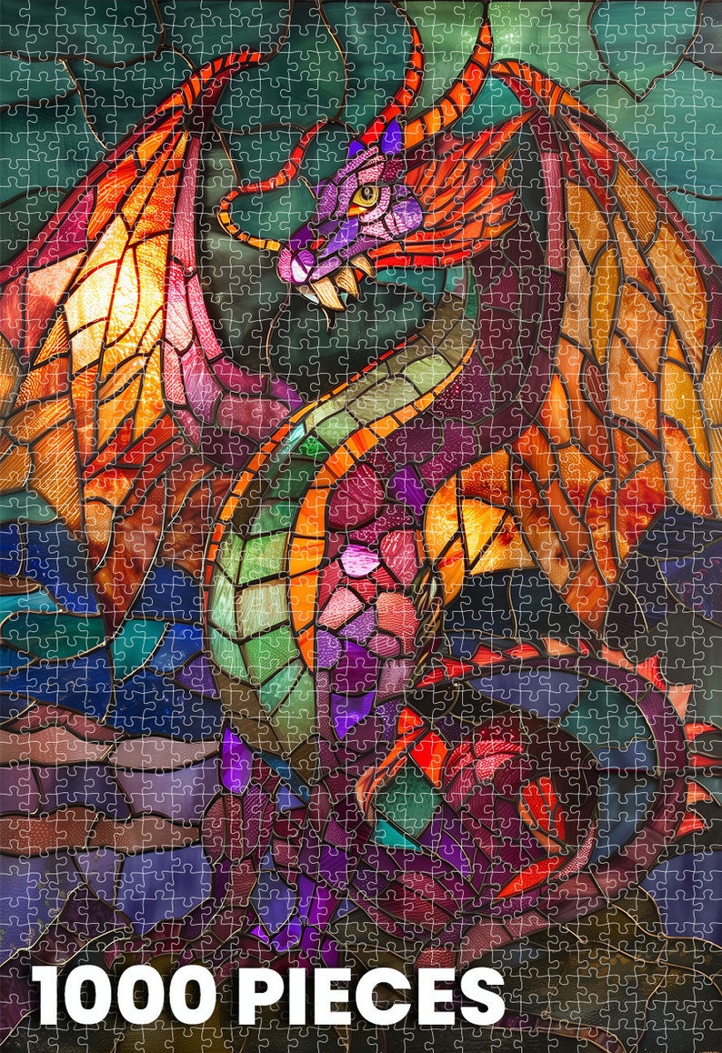 Dragon Stained Glass Window Adult Jigsaw Puzzle 1000, 500, 252 and 110 ...
