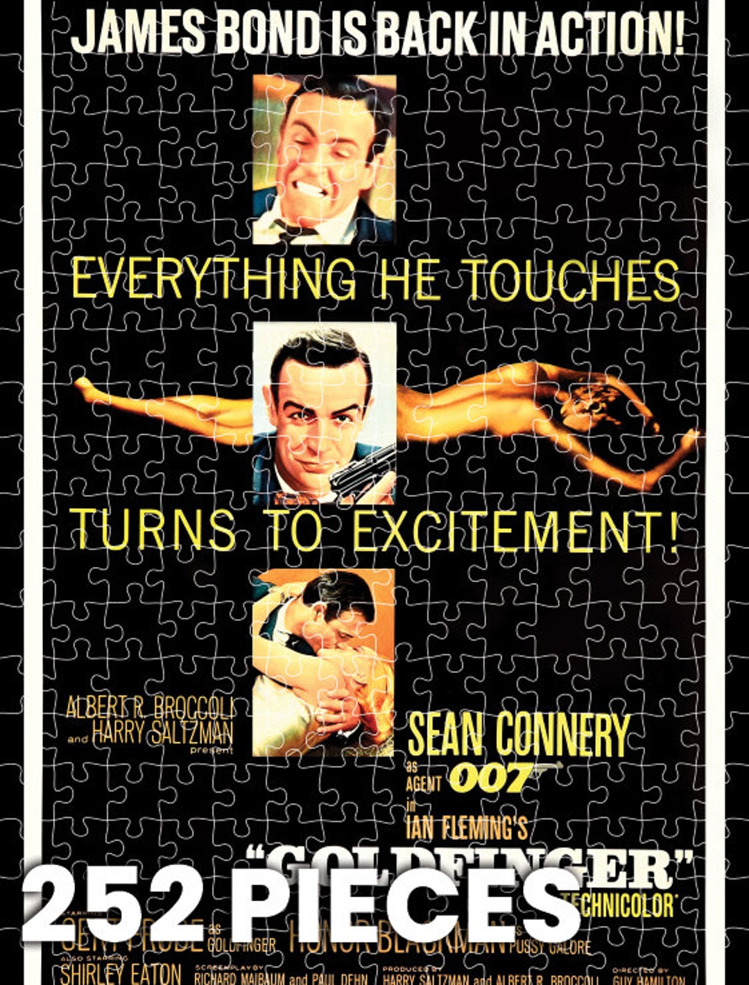 James Bond Jigsaw Puzzle, Goldfinger 1964 007 Movie Poster 1000, 500, 252 and 110 Pieces James ...