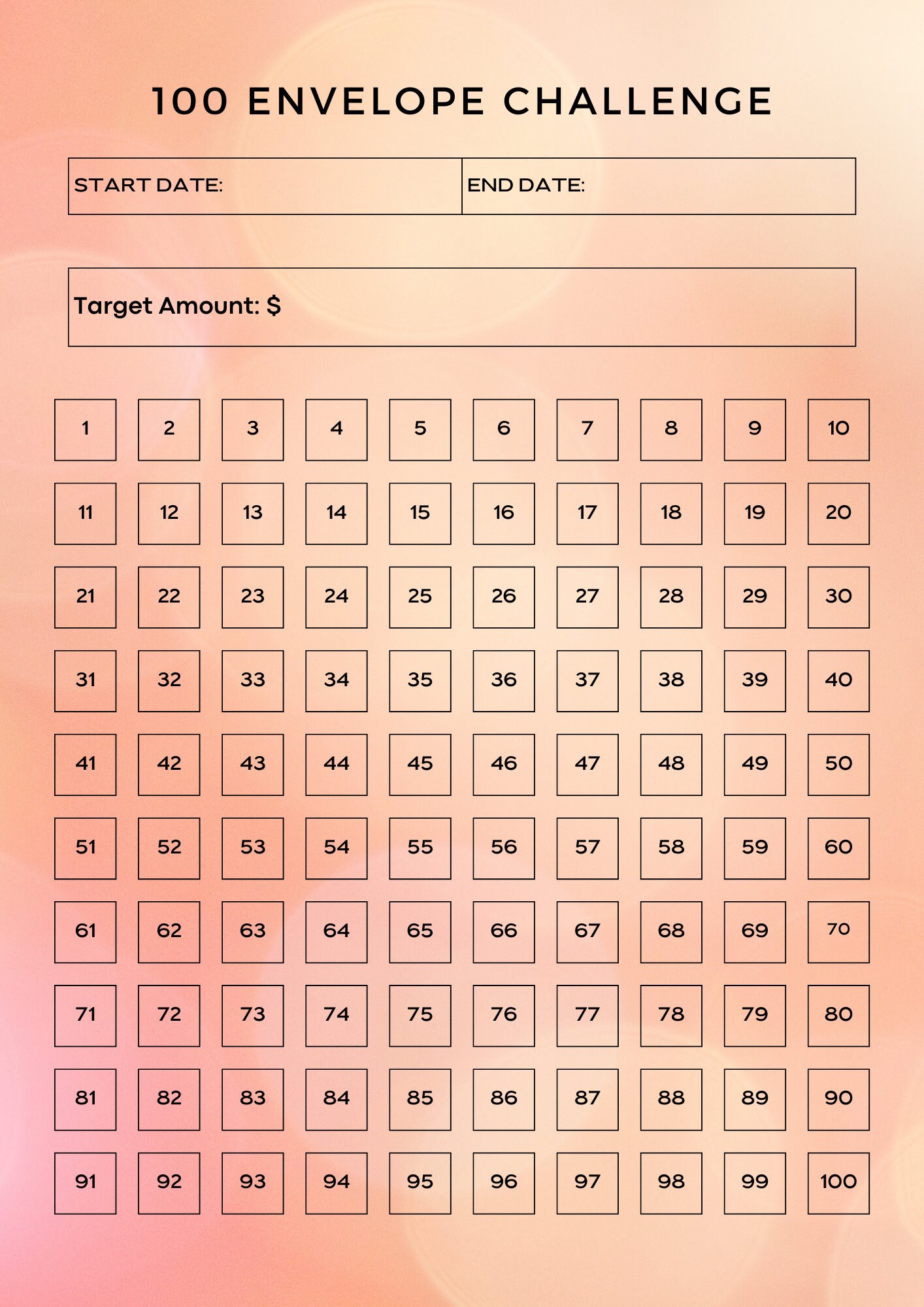 100 Envelope Savings Challenge Tracker Digital Print - Etsy