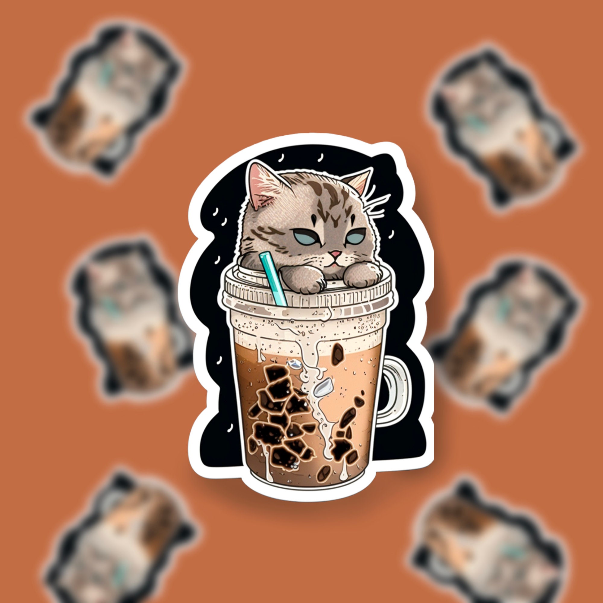 Iced Coffee Cat Sticker - Etsy