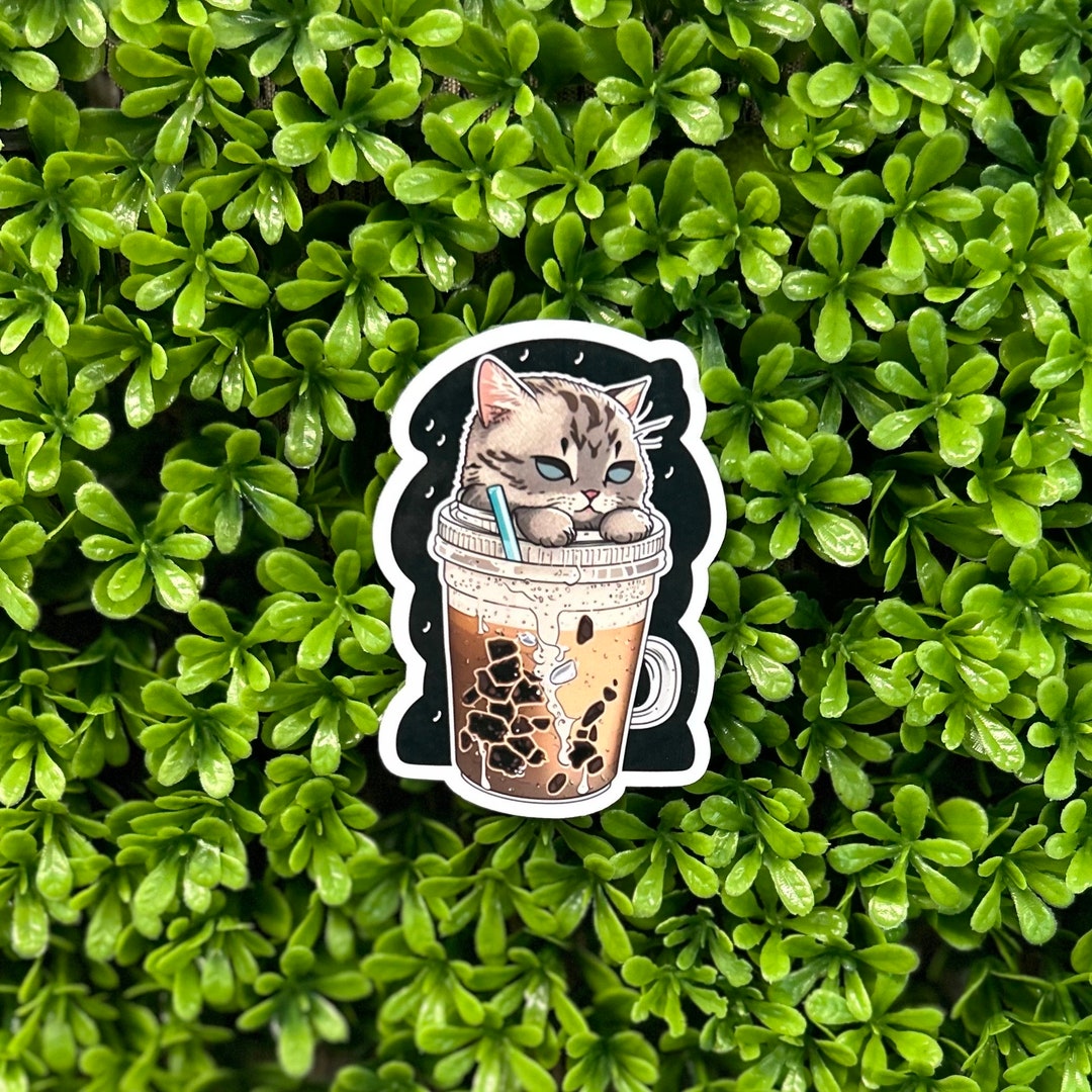 Iced Coffee Cat Sticker - Etsy