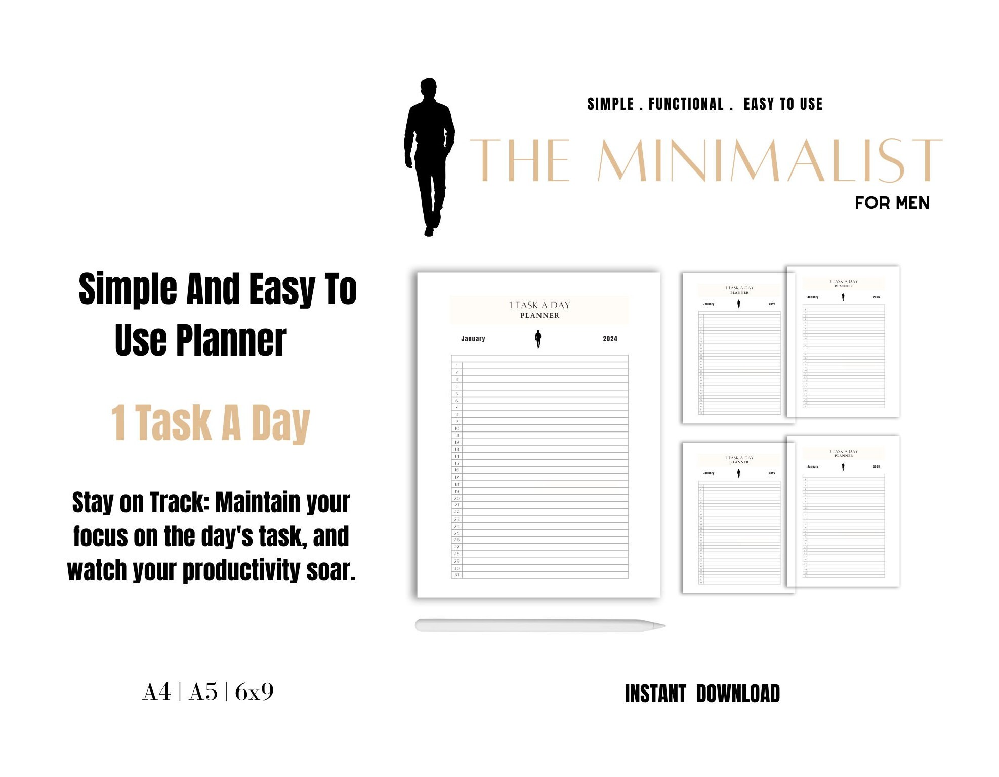 5-year Printable Minimalist One Task a Day Planner A4 - Etsy