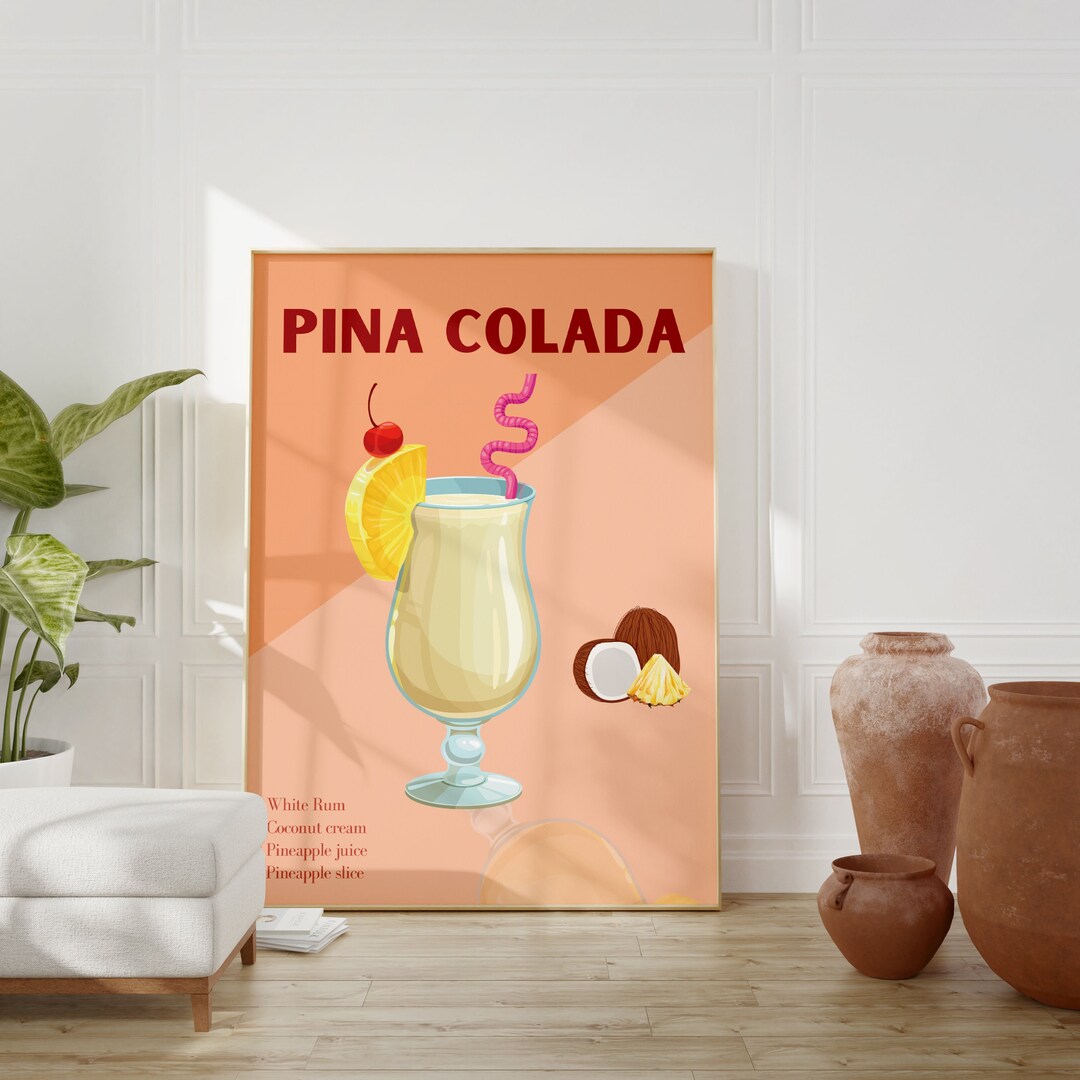 Pina Colada Cocktail Poster, Fun Alcohol Print, Cocktail Art Print ...