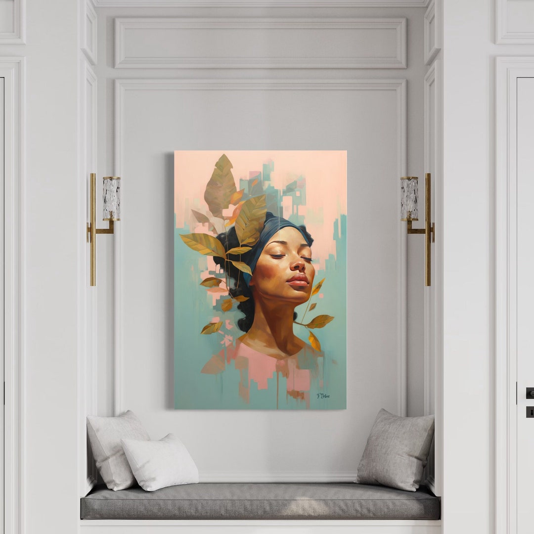 Woman Portrait, Botanical Leaves Art Print, Nature-inspired Wall Art ...