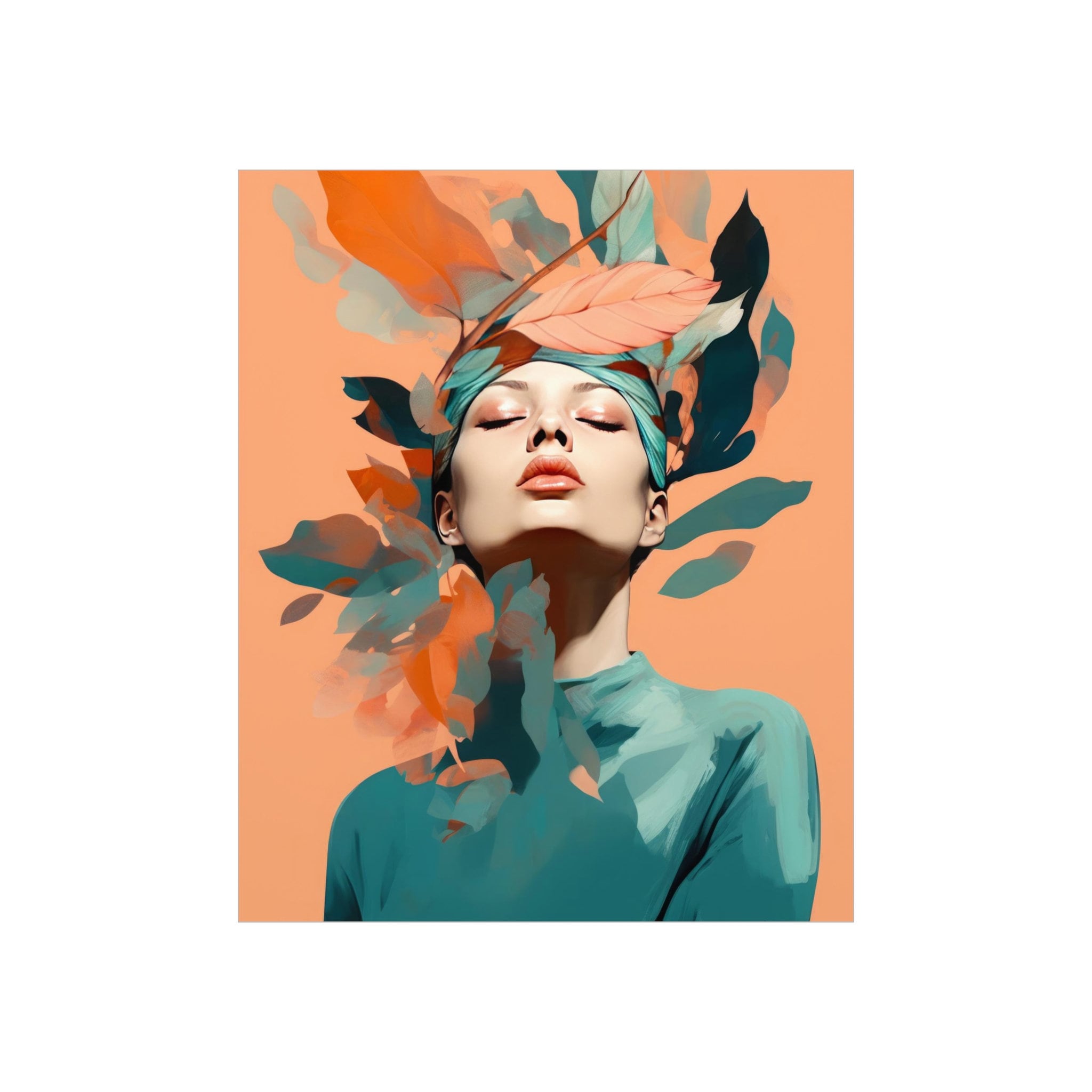 Woman Portrait Print Botanical Leaves Art Fine Wall Art - Etsy