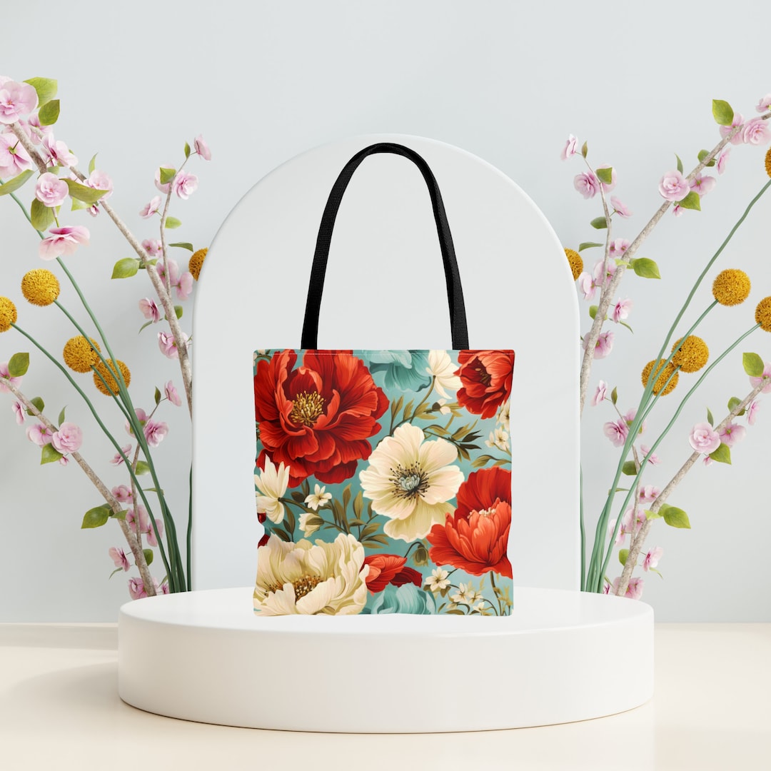 Blossom Tote Bag, Floral Carryall, Floral Market Bag, Gift Idea Flower ...