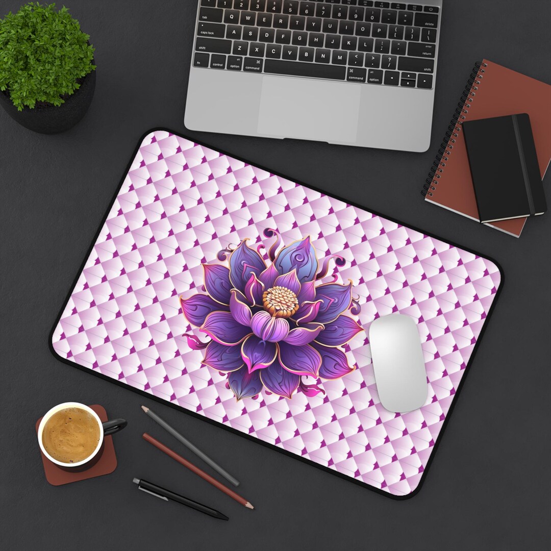 Lotus Floral Desk Mat, Monochromatic Soft Pastel Lilac Desk Mat ...