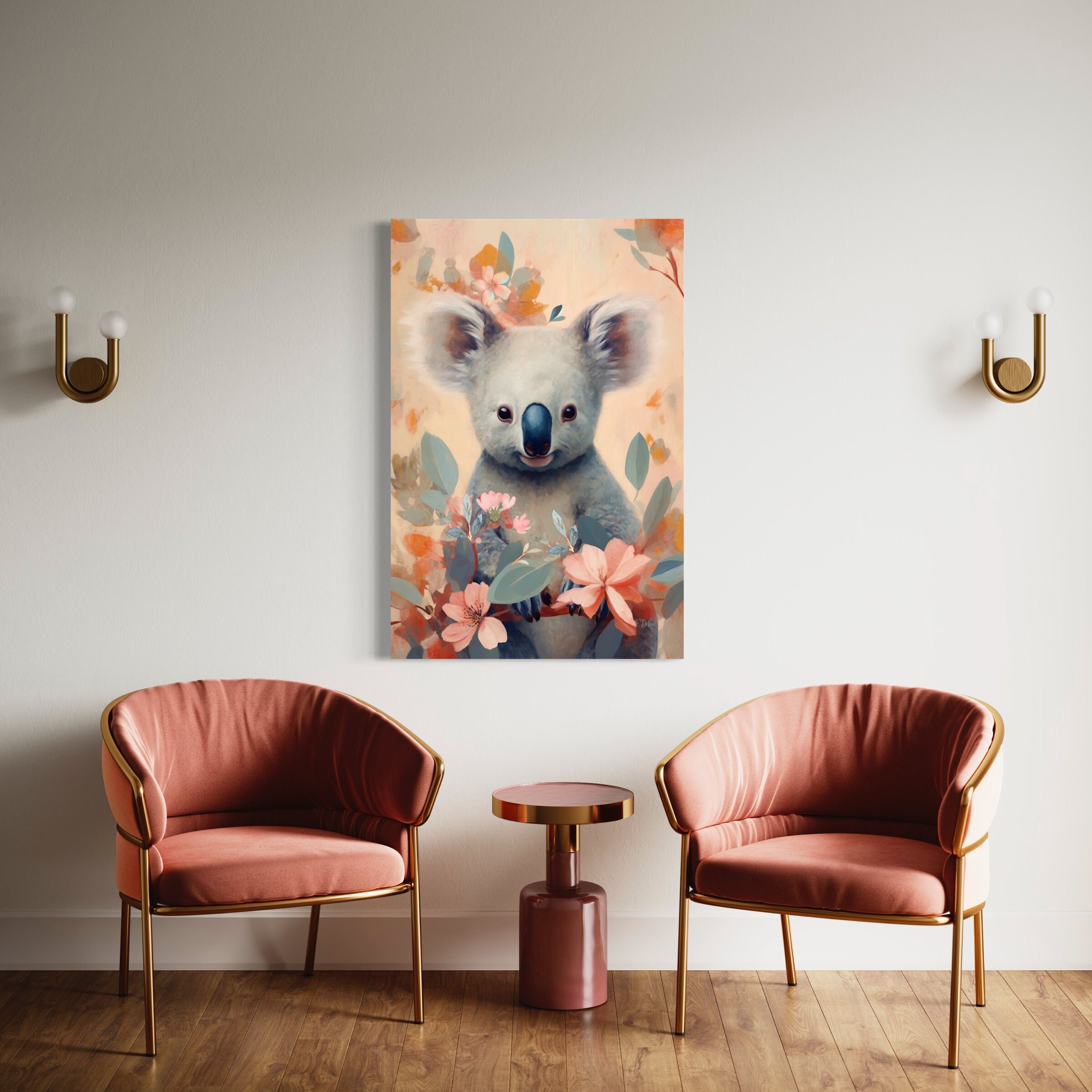 Koala Floral Wall Art Nursery Art Animal Art Whimsical Cute - Etsy