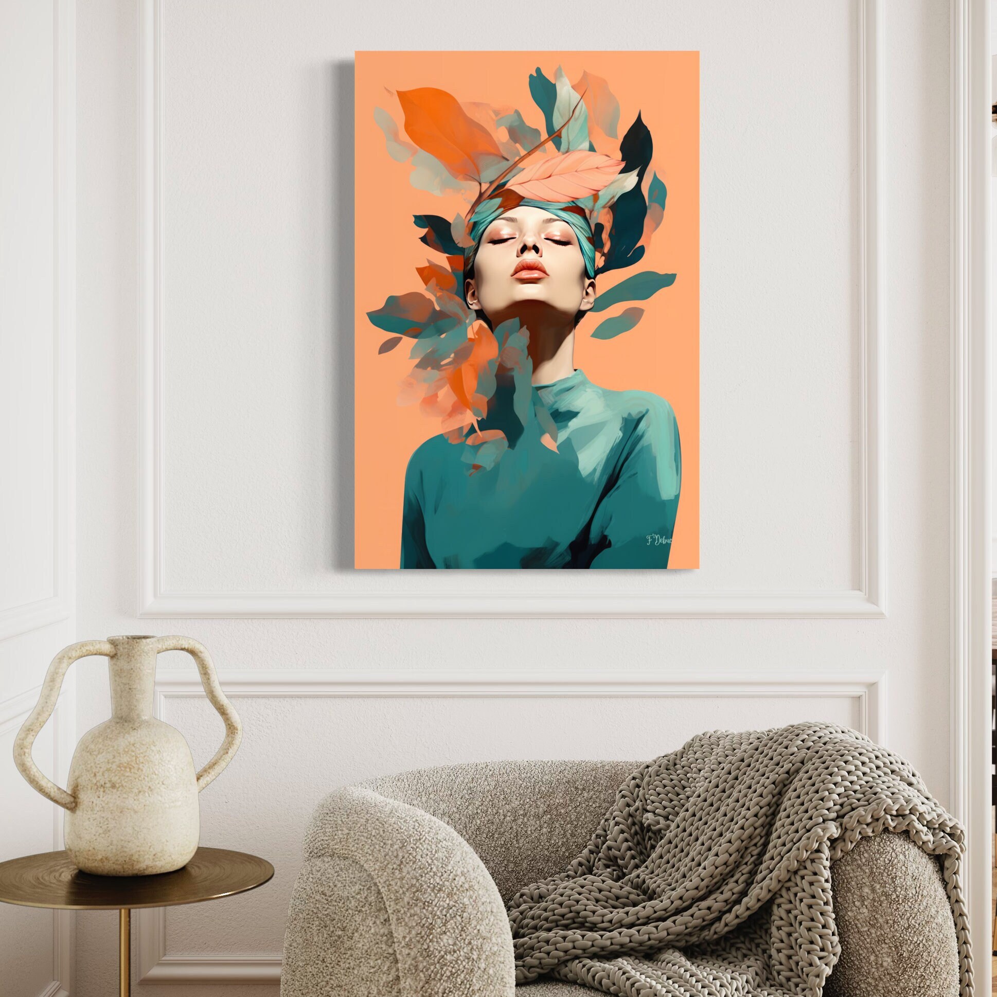 Woman Portrait Print Botanical Leaves Art Fine Wall Art - Etsy