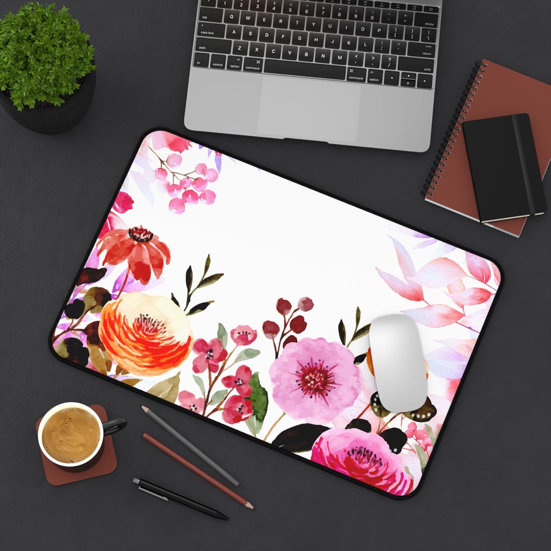 Floral Blooms Desk Protector, Pastel Botanical Desk Mat, Nonslip Mat ...