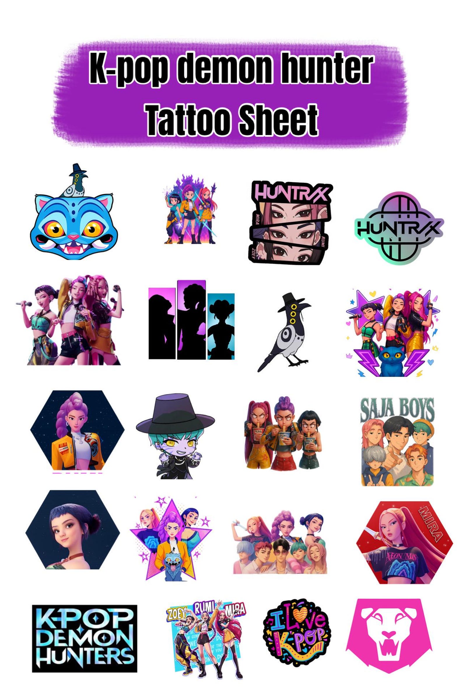 K-pop Demon Hunters Temporary TATTOOS Sheet ,demon Hunters TATTOOS ...