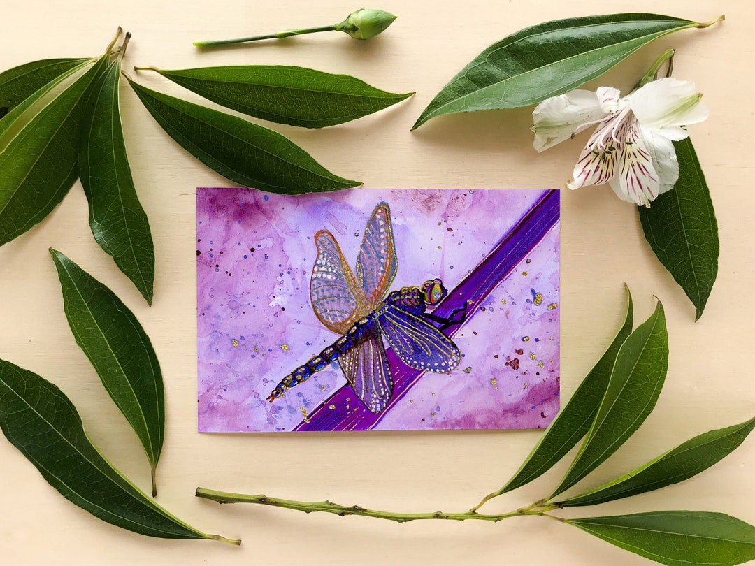 Violet Purple and Pink Dragonfly Watercolor Art Print - Etsy
