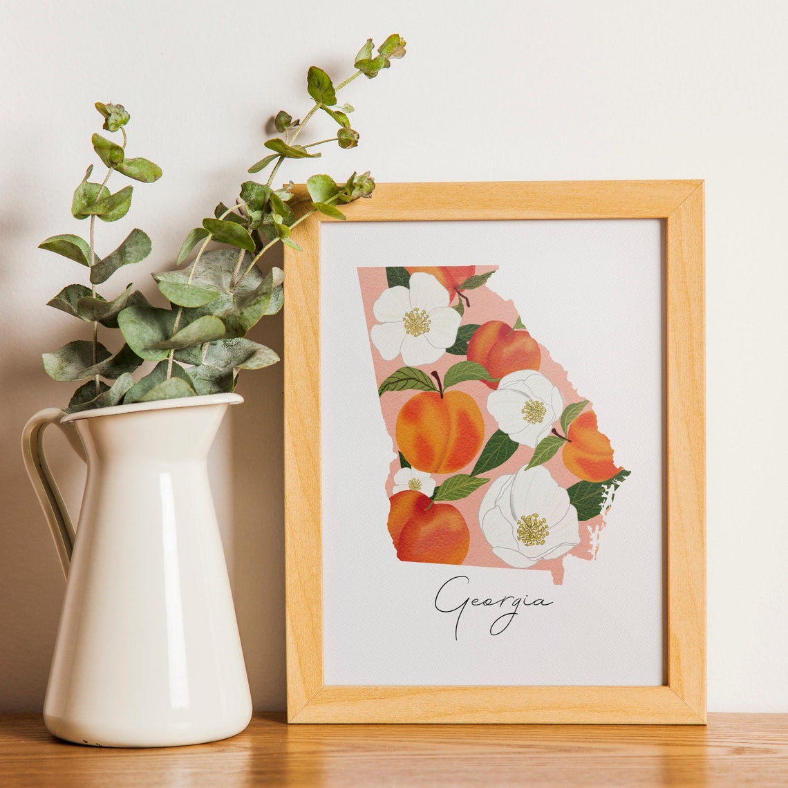 Georgia State Art Print, State Flower Print, Cherokee Rose Flower ...