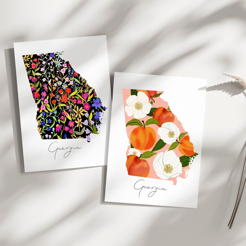 Georgia Watercolor Greeting Card: Peach & Cherokee Rose Art - Etsy