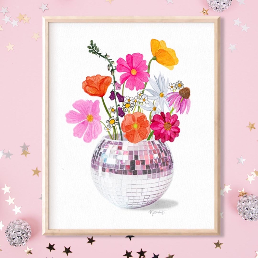 Disco Flowers DIGITAL DOWNLOAD Print Trendy Printable Wall Art ...