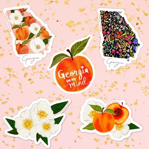 Georgia Peach Sticker: Waterproof Vinyl GA Art With Cherokee Rose - Etsy
