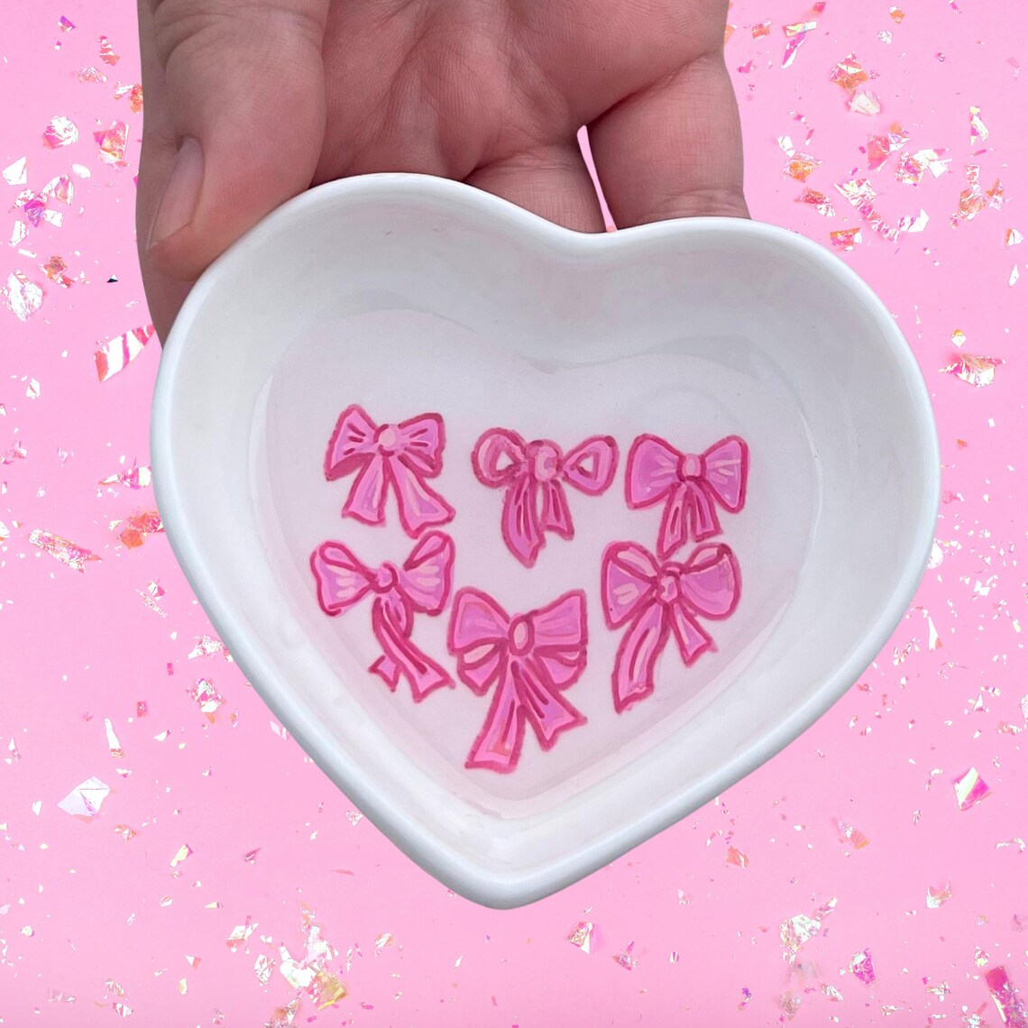 Hand Painted Pink Bows Ceramic Ring Dish: Heart Shaped Trinket Tray - Etsy