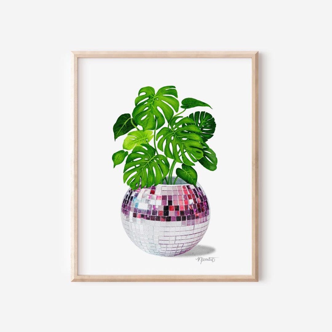 Disco Monstera Watercolor Art Print, Monstera Art Print, Dopamine Decor ...
