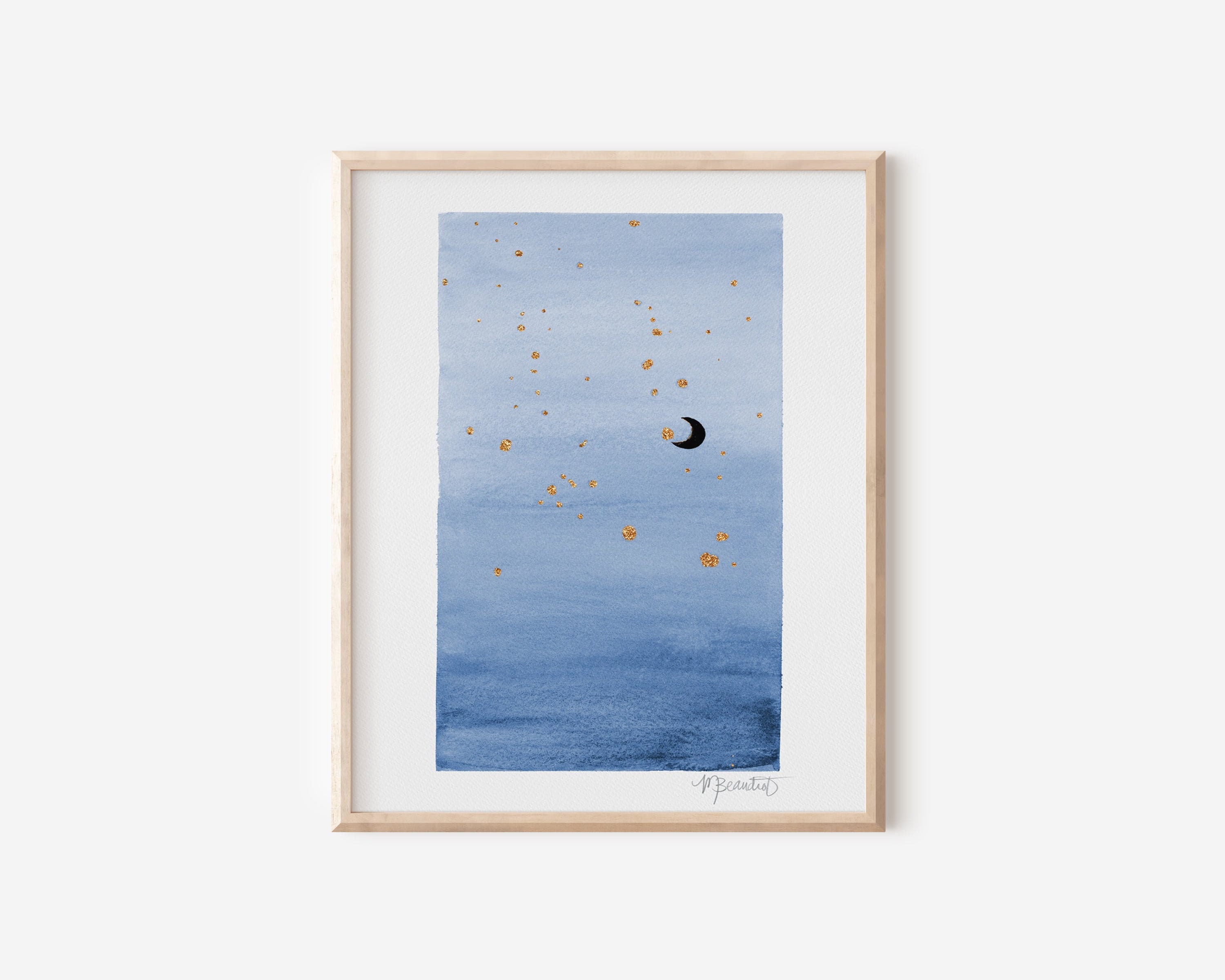 Navy Moon Watercolor Art Print - Etsy