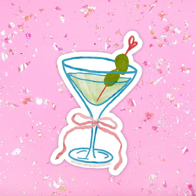 Martini With Bow Waterproof Vinyl Sticker, Girly Beverage Art - Etsy